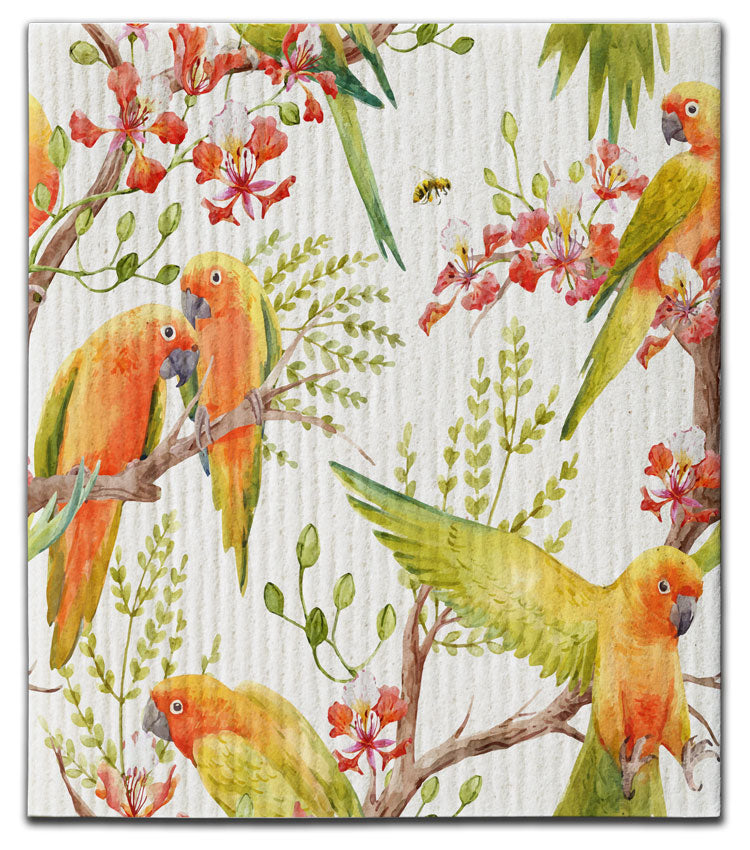 Birds Tropical(5) on Branch Dishcloth – CJ Bella Co.